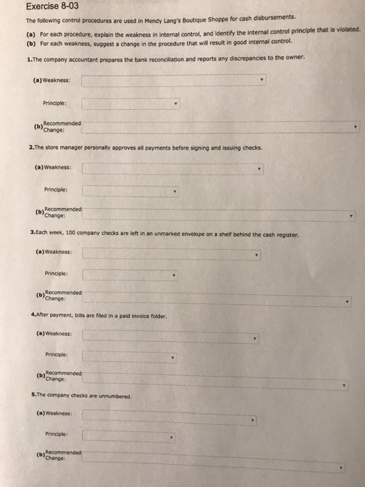Solved Exercise 8-03 The following control procedures are | Chegg.com