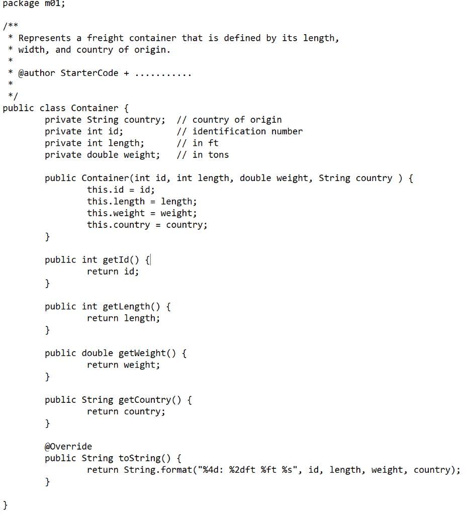 Solved package mol; /** * Represents a freight container | Chegg.com