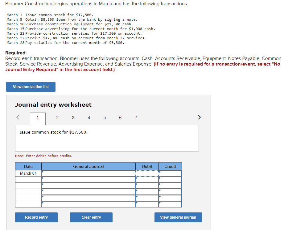 Solved Bloomer Construction begins operations in March and | Chegg.com