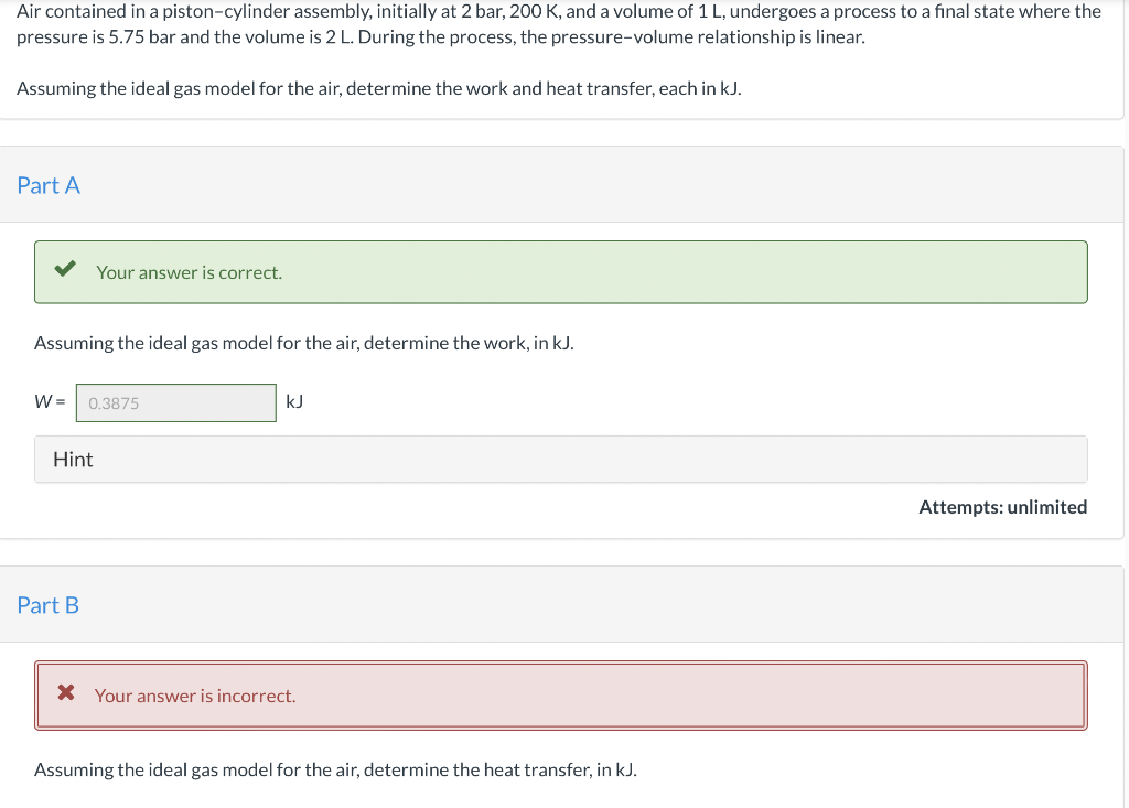 Solved Find part B: Assuming the ideal gas model for the | Chegg.com