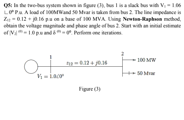 Solved Q5: In the two-bus system shown in figure (3), bus 1 | Chegg.com