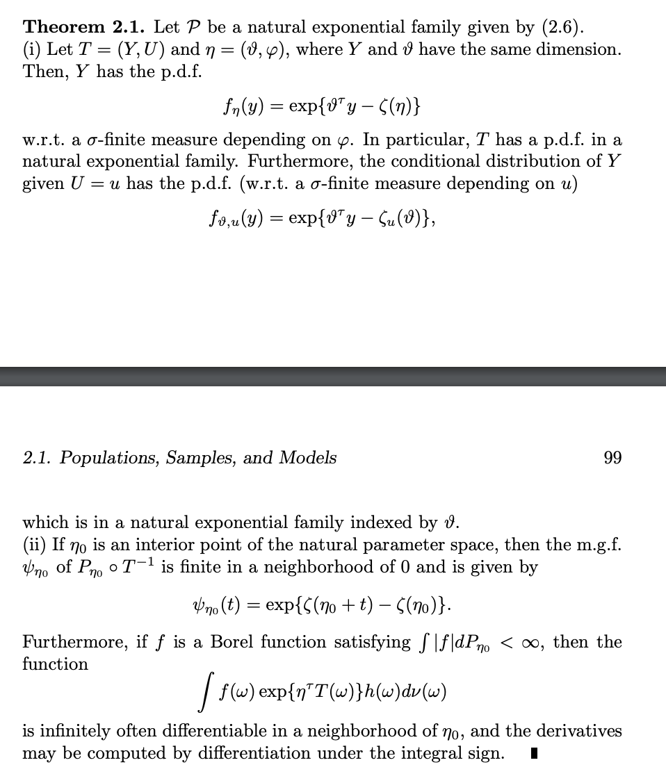 Theorem 2.1. Let P be a natural exponential family | Chegg.com
