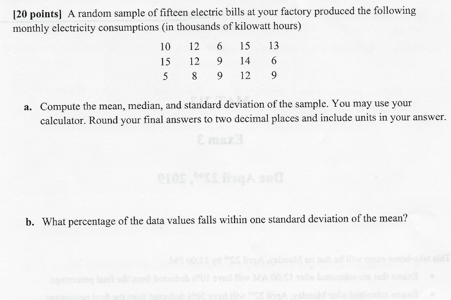 Solved 120 pointsl A random sample of fifteen electric bills | Chegg.com