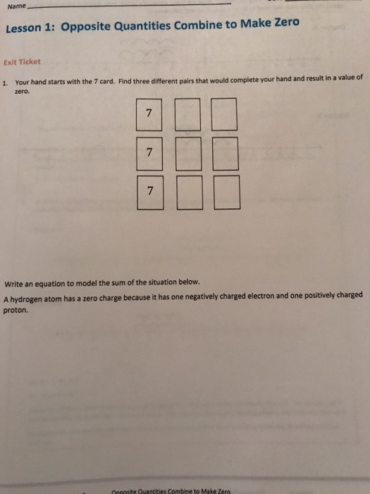 Solved Name Lesson 1: Opposite Quantities Combine to Make | Chegg.com