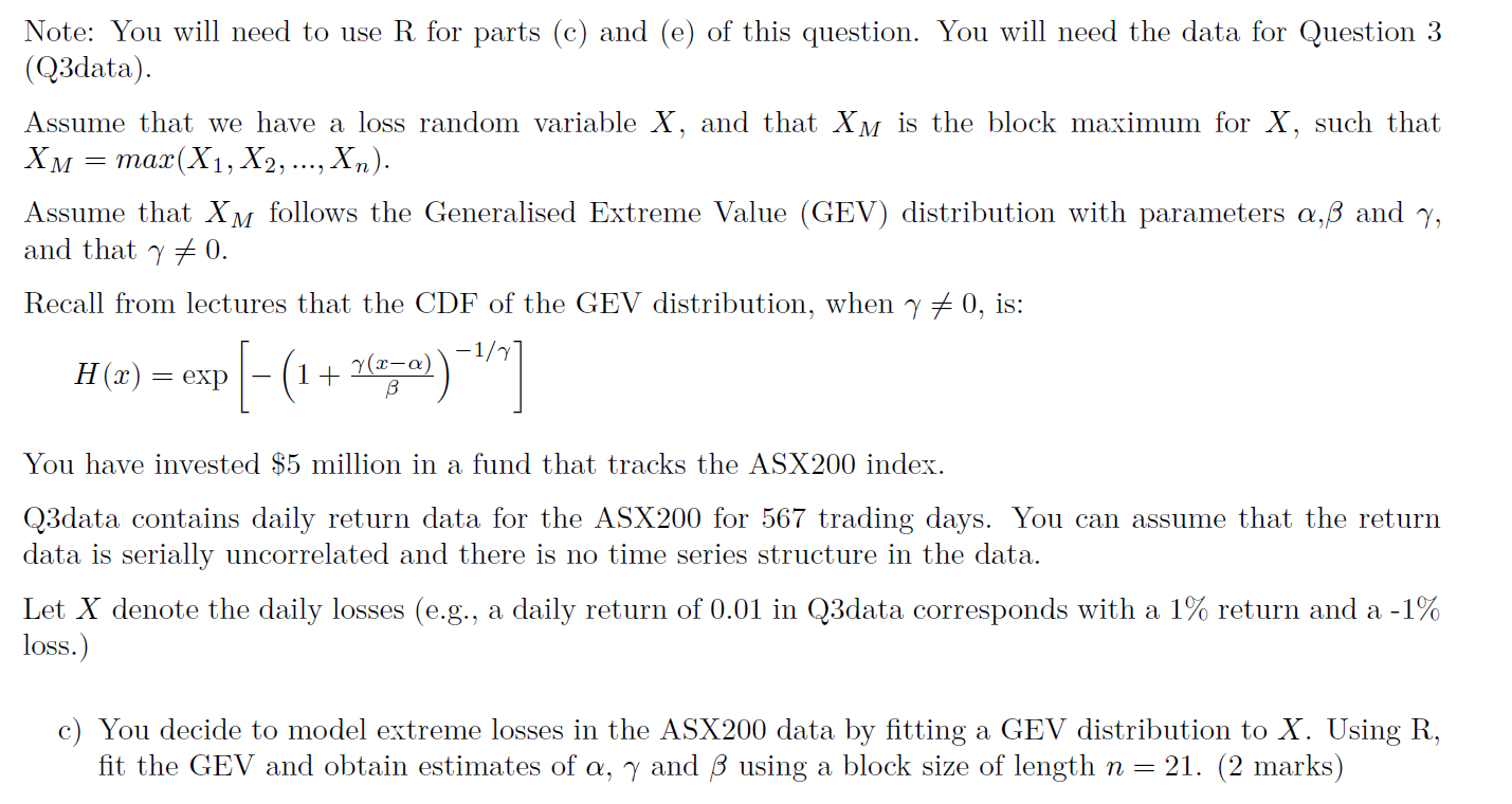 Solved Note: You will need to use R for parts (c) and (e) of | Chegg.com