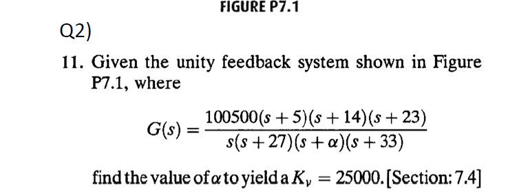 Solved FIGURE P7.1 Q2) 11. Given the unity feedback system | Chegg.com