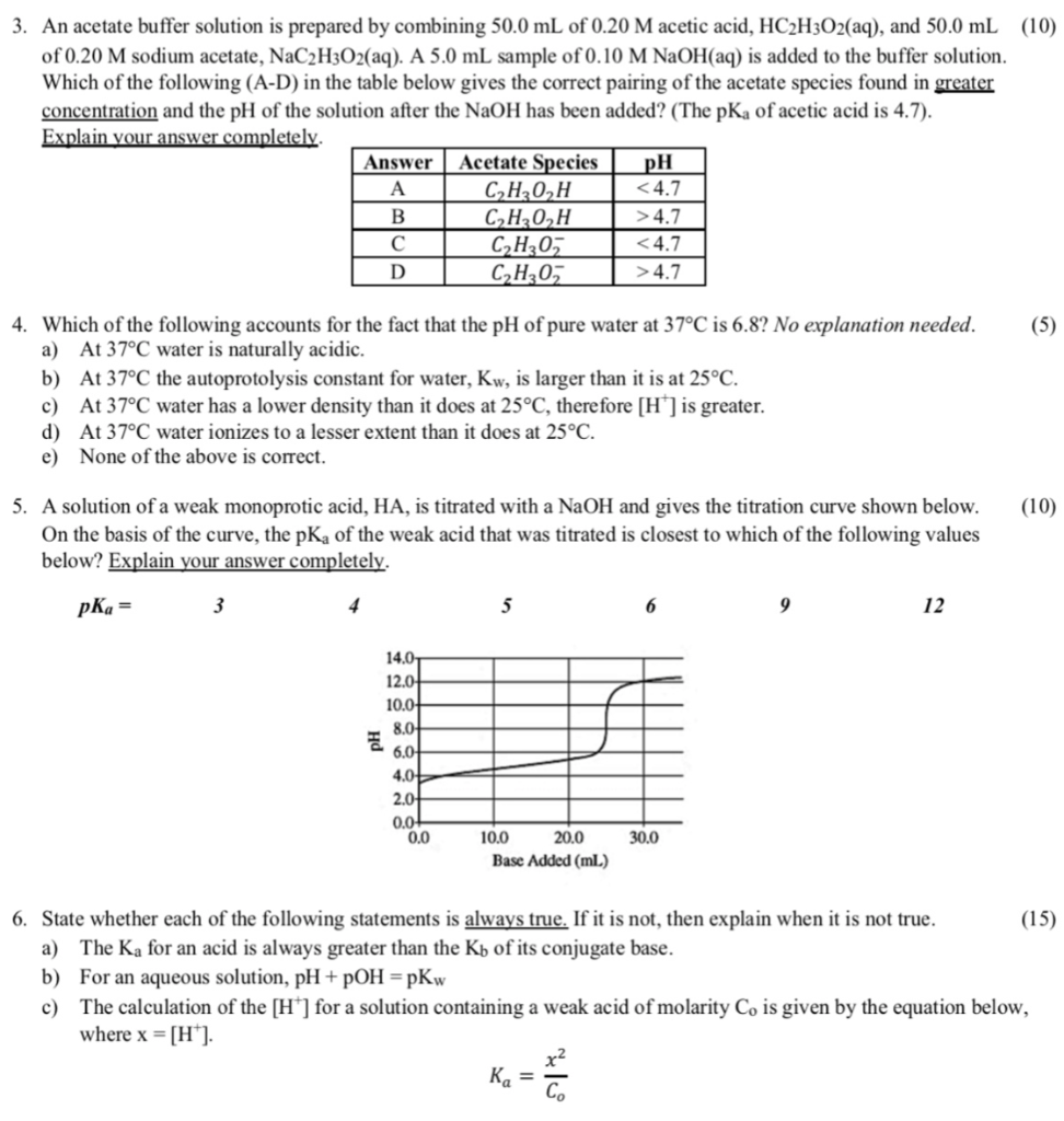 Solved 3. An acetate buffer solution is prepared by | Chegg.com