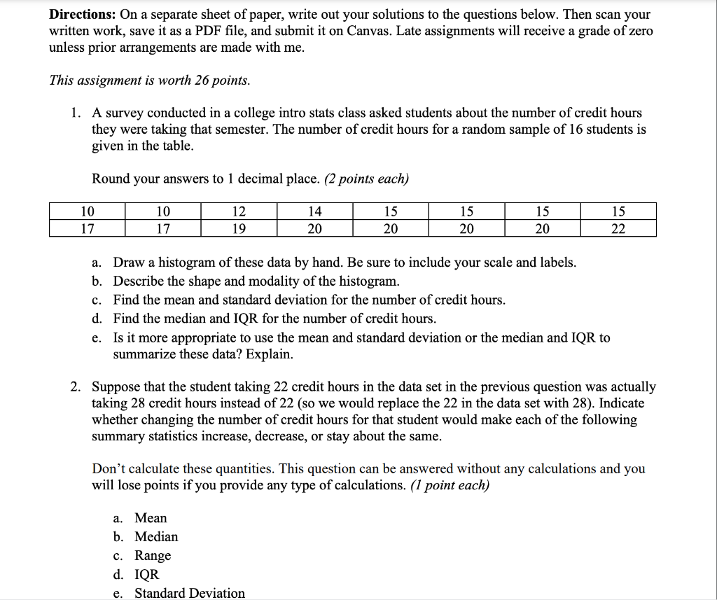 Solved Directions: On a separate sheet of paper, write out | Chegg.com
