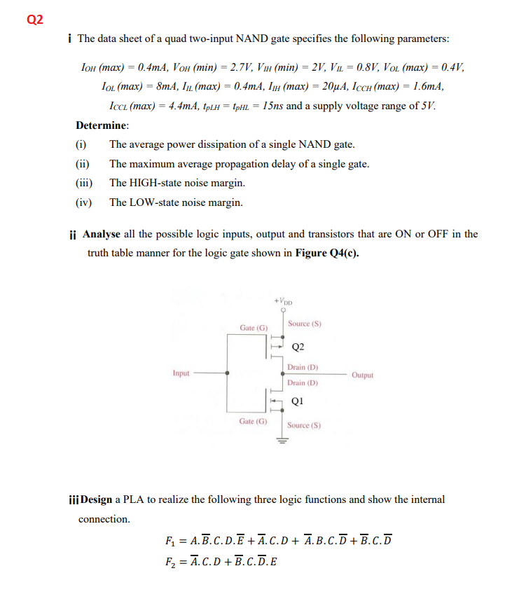 Solved Q2 i The data sheet of a quad two-input NAND gate | Chegg.com