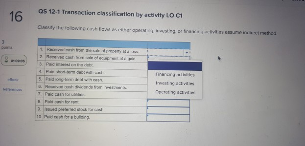 Solved QS 12-1 Transaction classification by activity LO C1 | Chegg.com