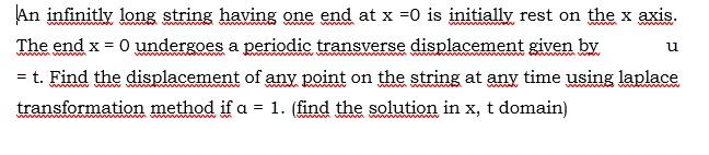 Solved u \An infinitly long string having one end at x =0 is | Chegg.com