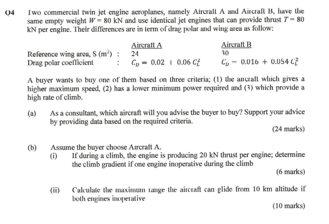 Solved I wo commercial twin jet engine aeroplanes, namely | Chegg.com