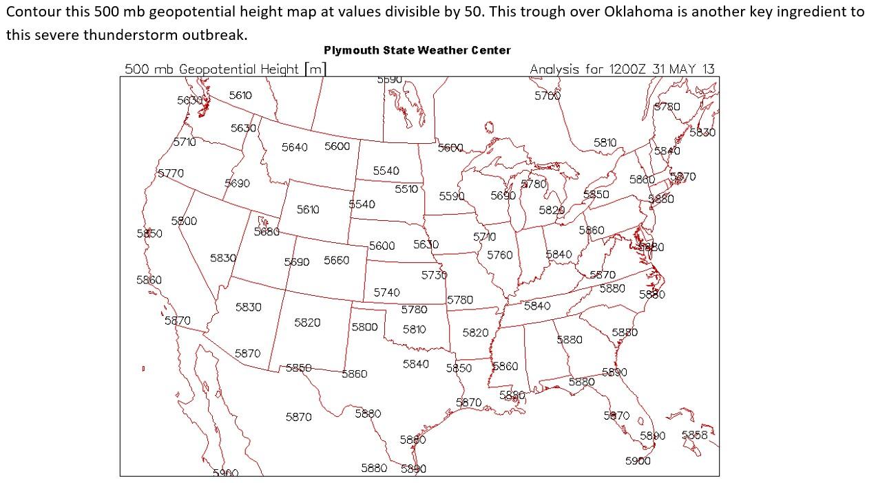 Solved Contour this 500 mb geopotential height map at values | Chegg.com