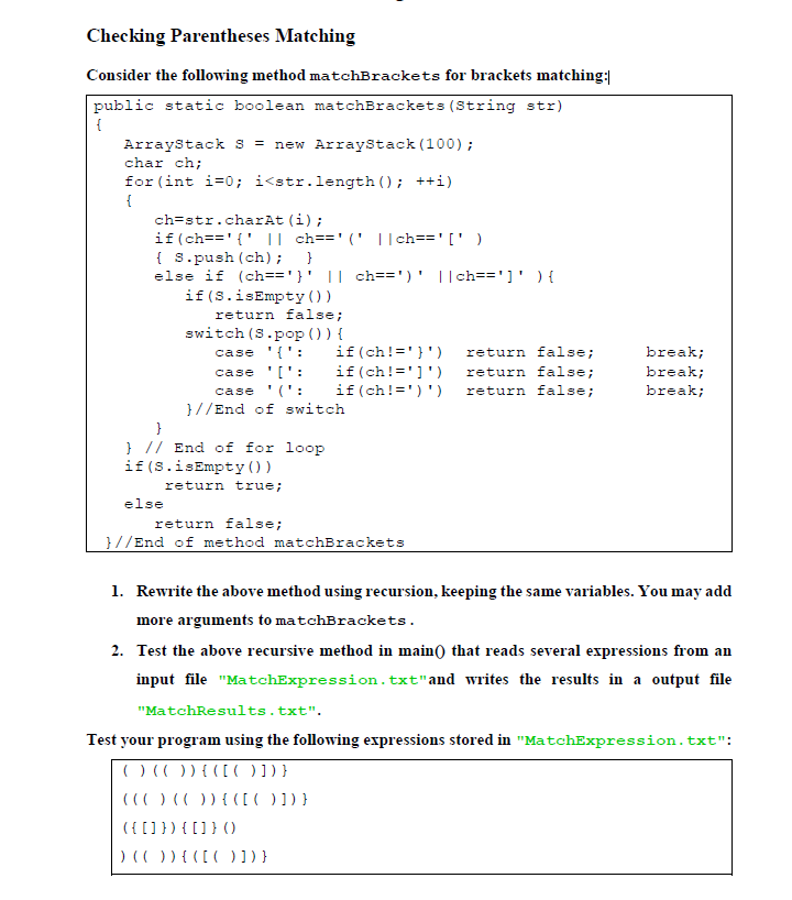 Solved Checking Parentheses Matching Consider the following | Chegg.com