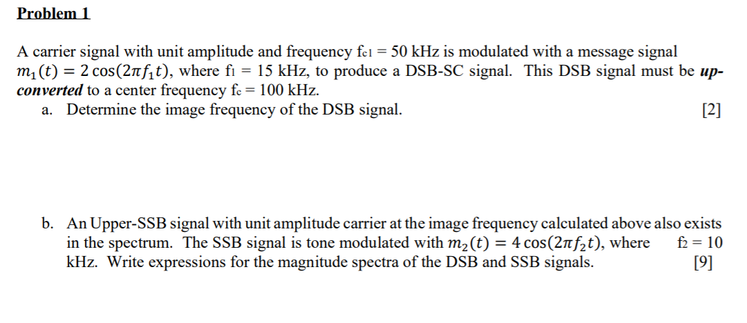Solved Problem 1 A carrier signal with unit amplitude and | Chegg.com