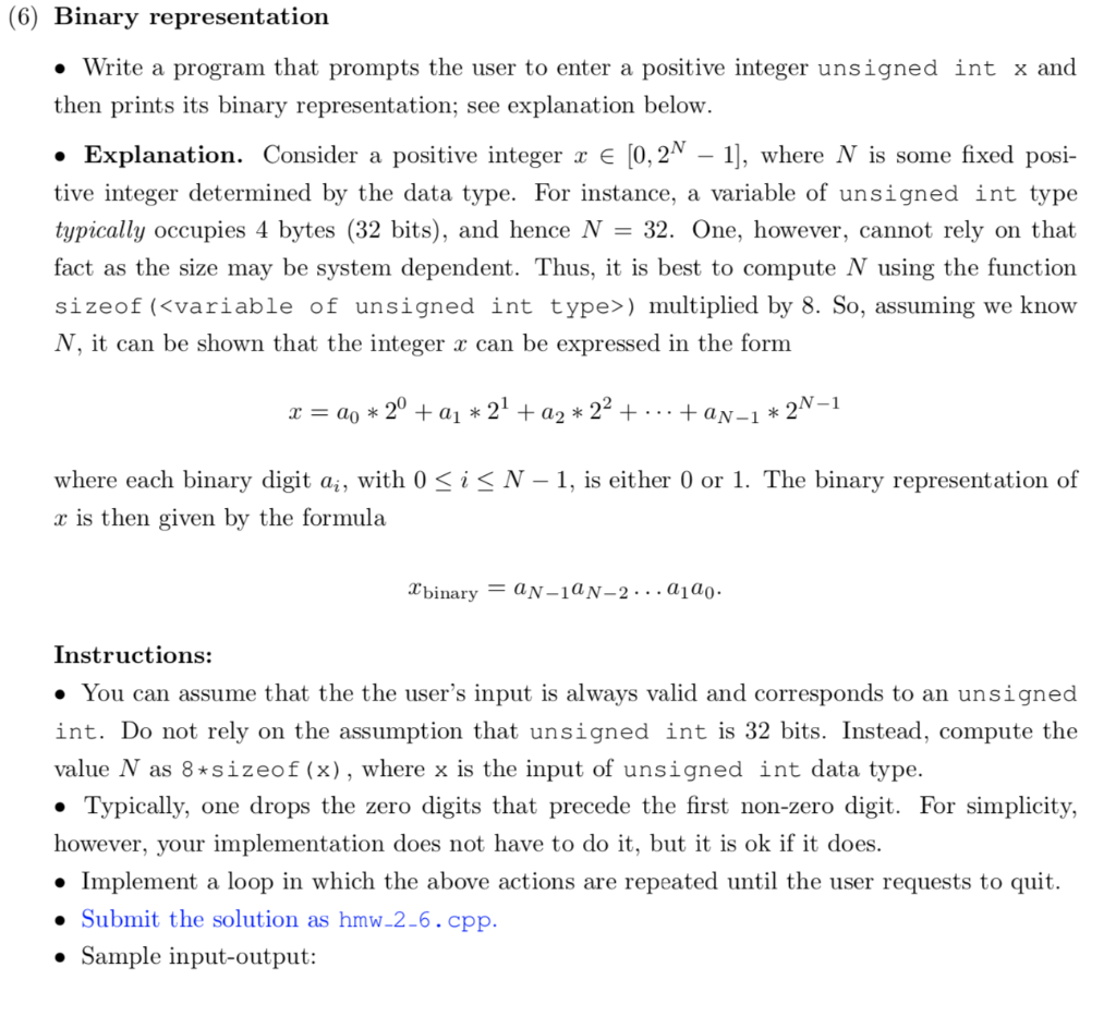 Solved Using C++ make a program for binary representation. | Chegg.com