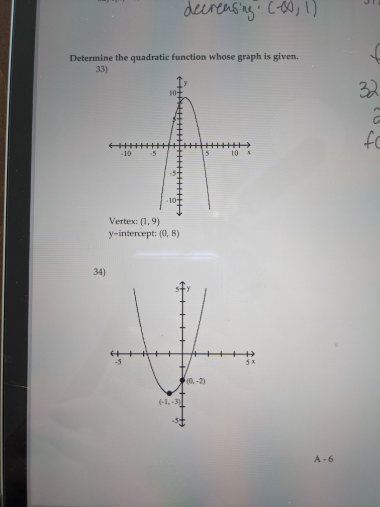 Solved decreasing : CAN, I) Determine the quadratic function | Chegg.com