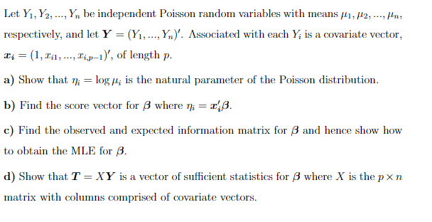Let Yı, Y2, ..., Y, be independent Poisson random | Chegg.com