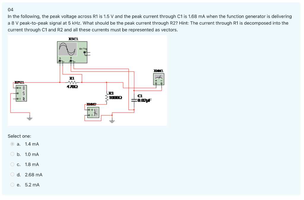 Solved 04 In the following, the peak voltage across R1 is | Chegg.com