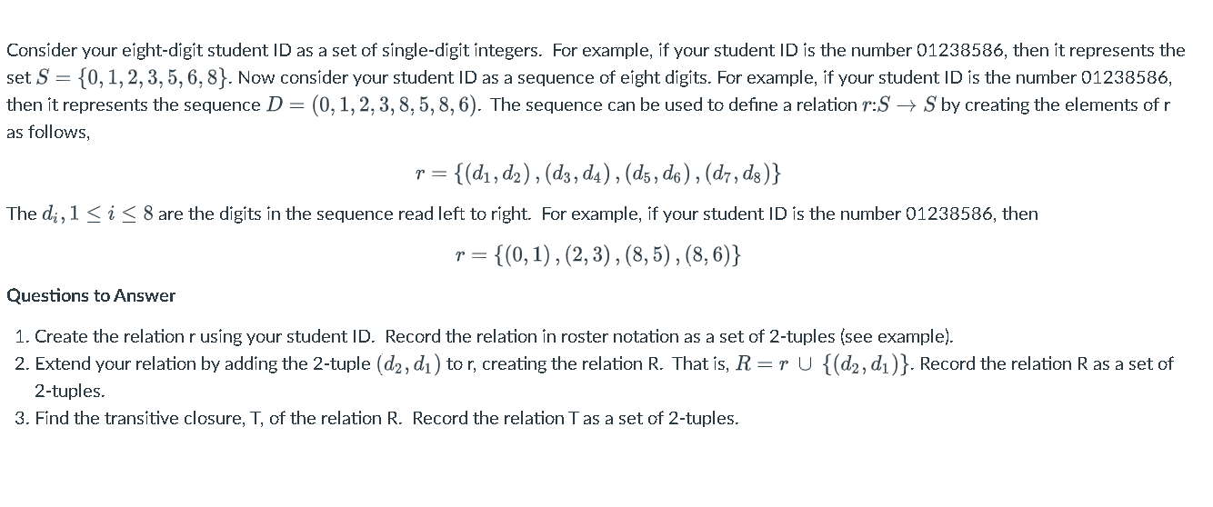 Consider your eight-digit student ID as a set of | Chegg.com