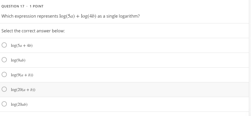 Solved QUESTION 17 · 1 POINT Which expression represents | Chegg.com