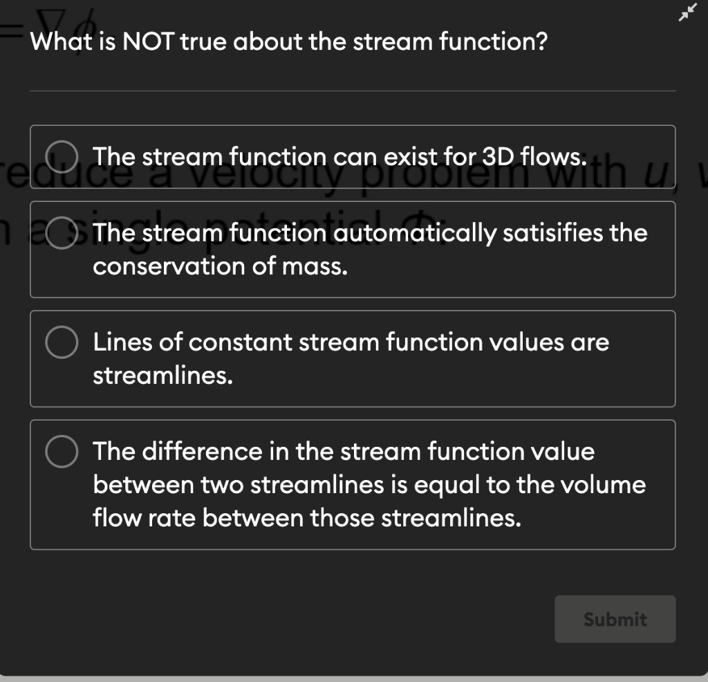 Solved What is NOT true about the stream function? The | Chegg.com