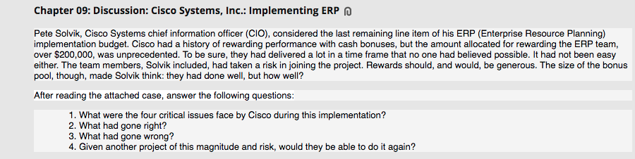 Solved Chapter 09: Discussion: Cisco Systems, Inc.: | Chegg.com