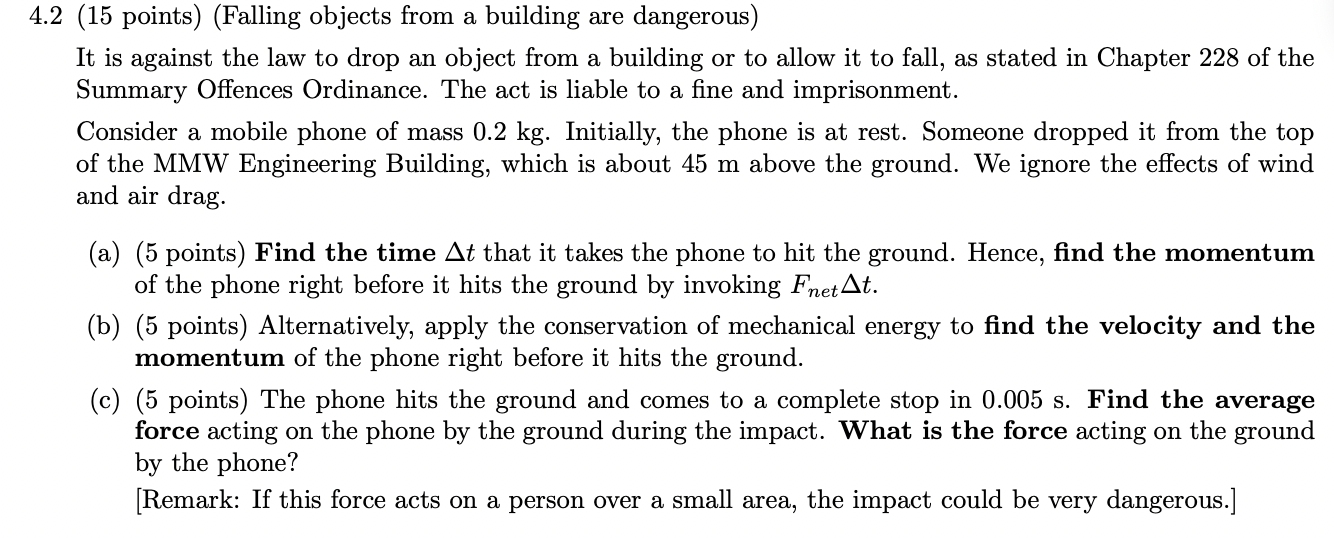 Solved 4.2 (15 points) (Falling objects from a building are | Chegg.com