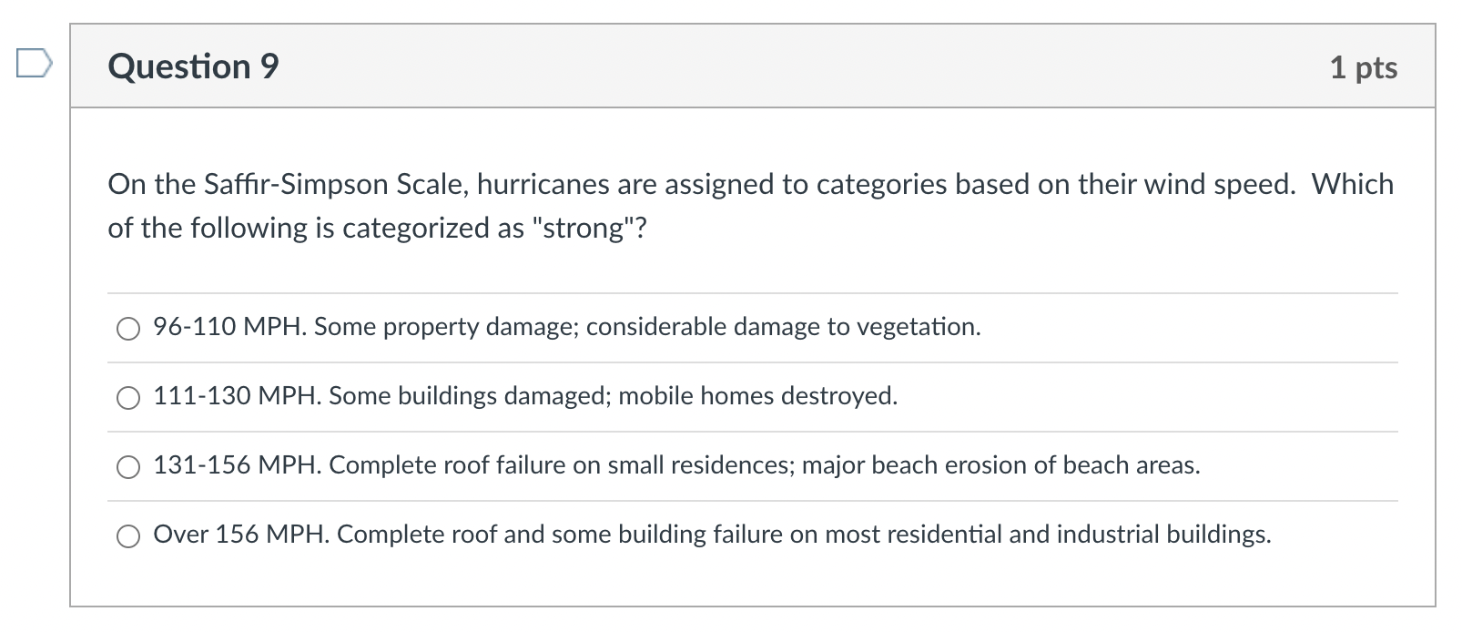 Solved On the Saffir-Simpson Scale, hurricanes are assigned | Chegg.com