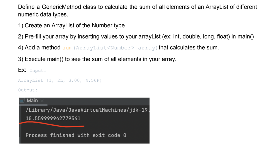 Solved Define a GenericMethod class to calculate the sum of | Chegg.com