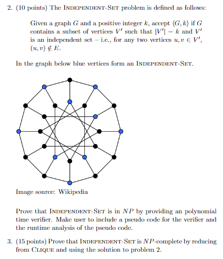 Solved (10 ﻿points) ﻿The InDEPEnDEnT-SET problem is defined | Chegg.com