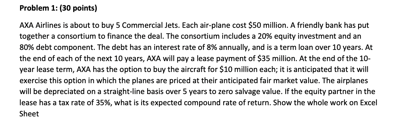 AXA Airlines is about to buy 5 Commercial Jets. Each | Chegg.com