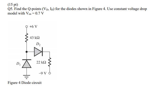 Solved (15 pt) Q5. Find the Q-points (VD, ID) for the diodes | Chegg.com