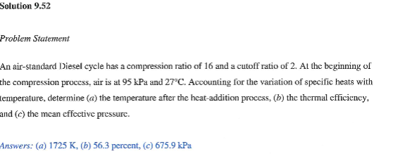 Solved Repeat Problem 9.52 using the constant specific heat | Chegg.com