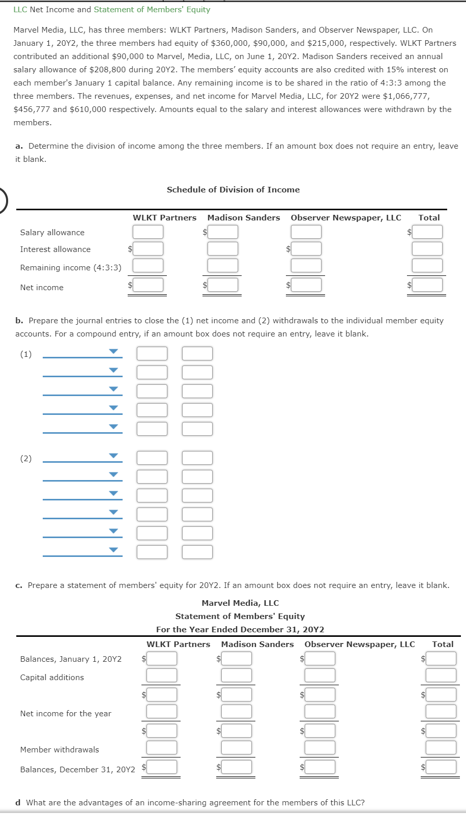Solved LLC Net Income and Statement of Members' Equity | Chegg.com