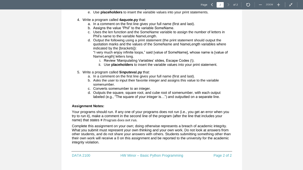 Solved Page ZOOM + BASIC PYTHON PROGRAMMING PURPOSE In this | Chegg.com