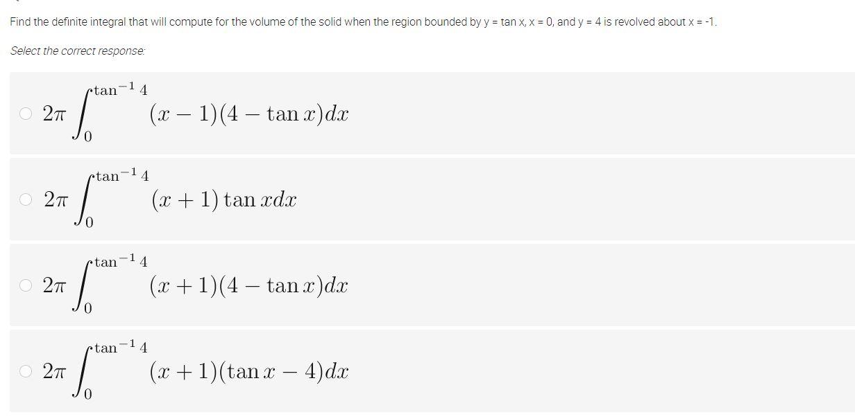 Solved Find the definite integral that will compute for the | Chegg.com