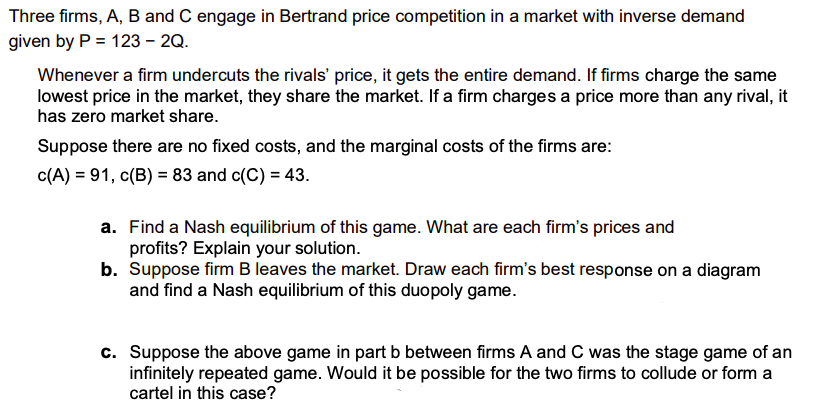 Solved Bertrand price competition question. Please show | Chegg.com