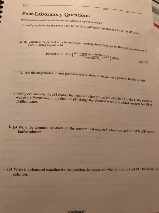 Solved Post-Laboratory Questions (ause the spaces provided | Chegg.com