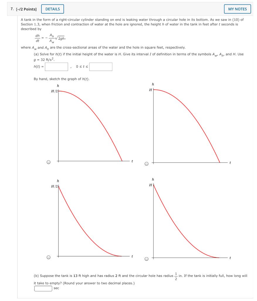 Solved 7. (-12 points) DETAILS MY NOTES An 2gh A tank in the | Chegg.com