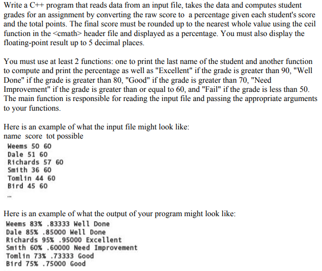 Solved Write a C++ program that reads data from an input | Chegg.com