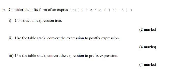 Solved b. Consider the infix form of an expression: ( 9 + 5 | Chegg.com