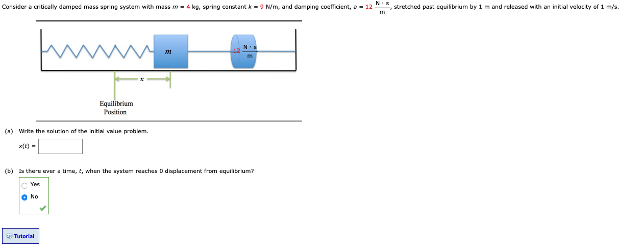 Solved N . S Consider a critically damped mass spring system | Chegg.com