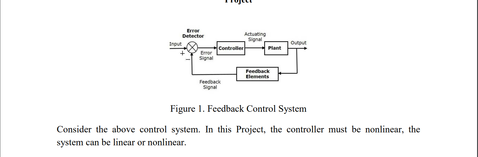 nonlinear control methodologies as Project topic | Chegg.com
