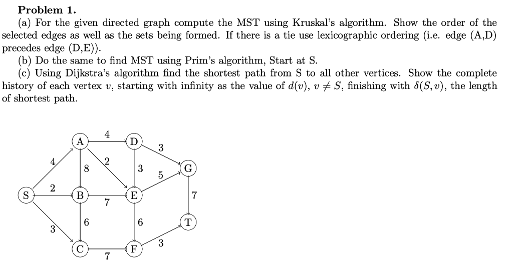 Solved Problem 1 (a) For the given directed graph compute | Chegg.com