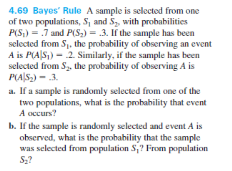 Solved 4.69 Bayes' Rule A sample is selected from one of two | Chegg.com