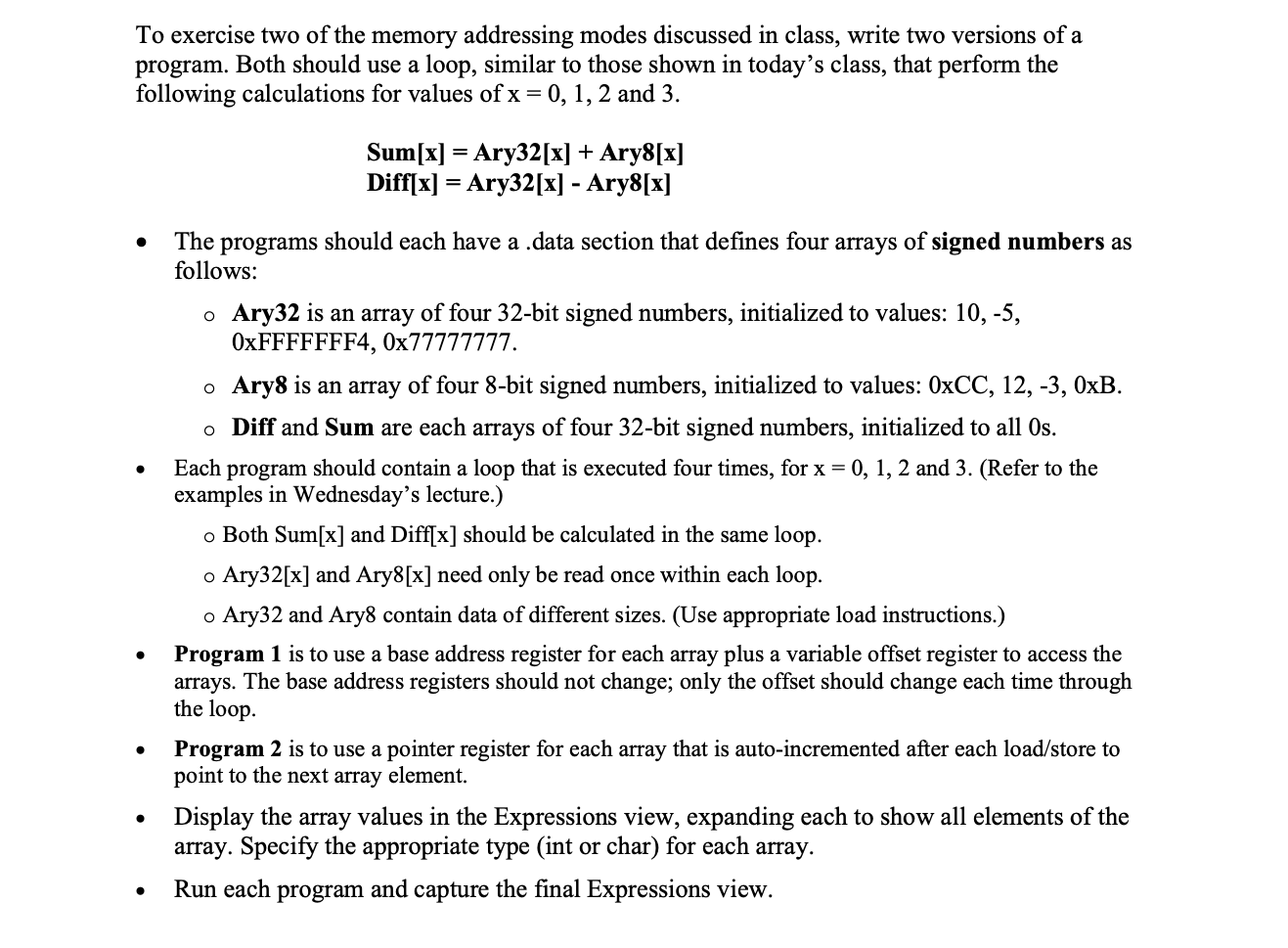 Solved To exercise two of the memory addressing modes | Chegg.com