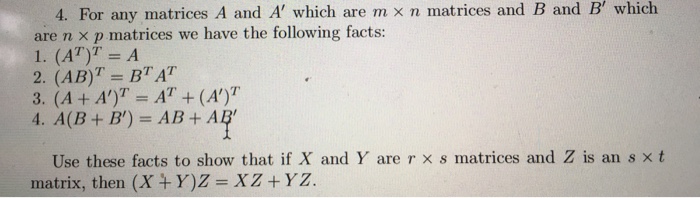 Solved 4. For any matrices A and A' which are m x n matrices | Chegg.com