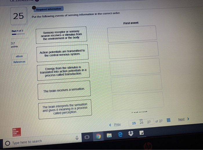 Solved Put the following events of sensing information in | Chegg.com