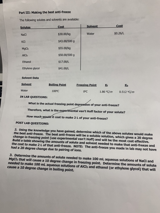 Solved Part II: Colligative properties Boiling point | Chegg.com